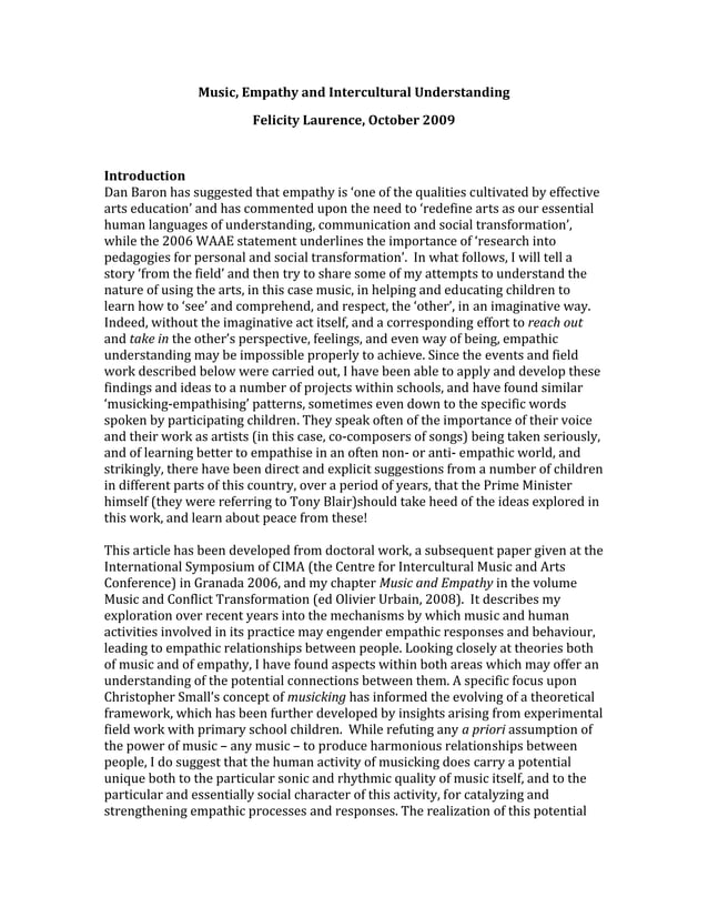 Music Empathy And Intercultural Understanding Felicity Laurence | PDF