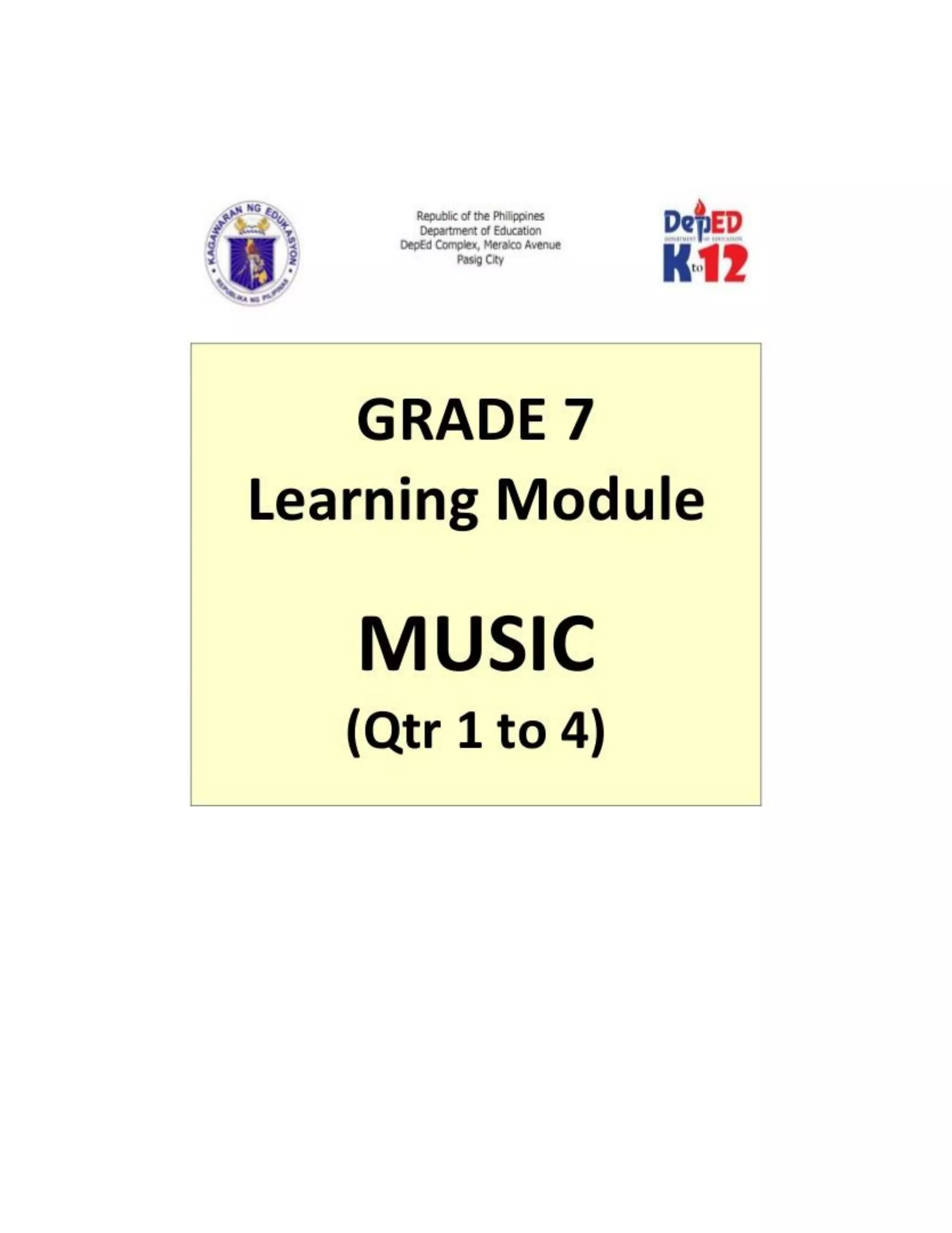 Music g7 learner's module qtr 1 qtr4 | PDF