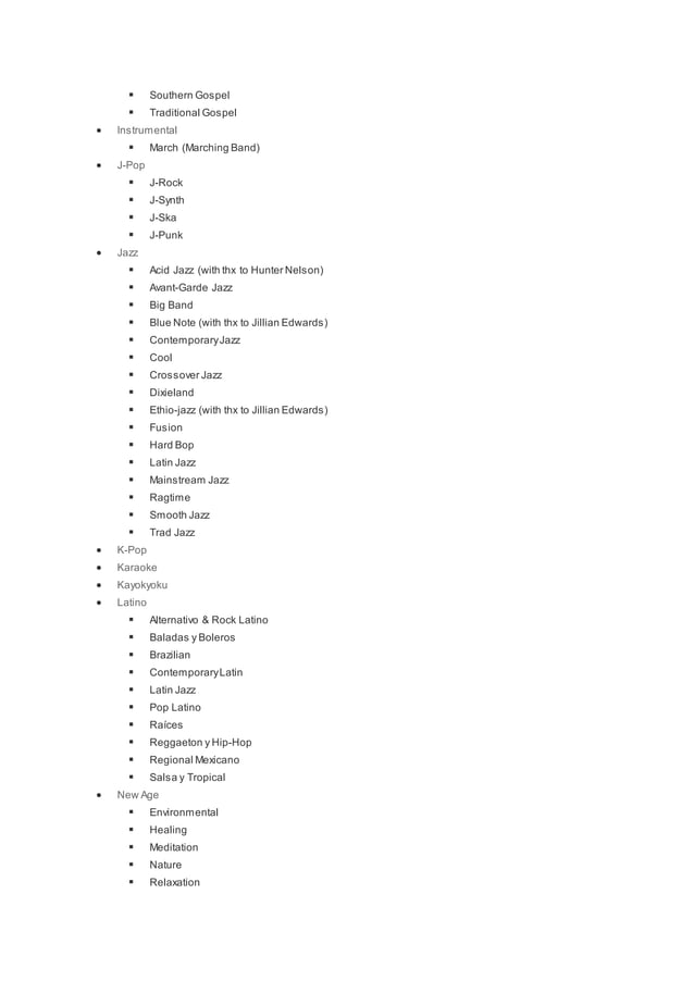 Music Genres List | DOCX