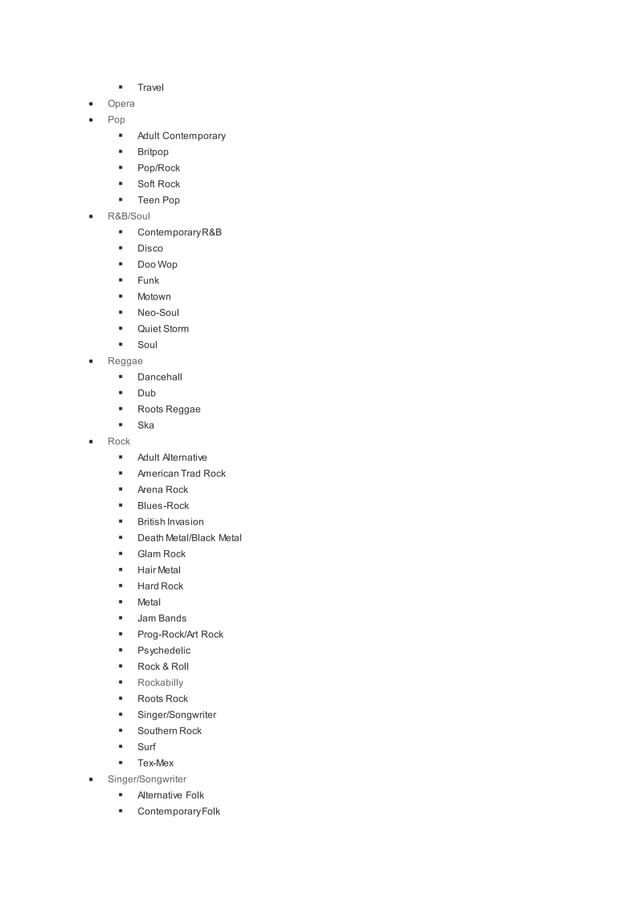 Music Genres List | DOCX