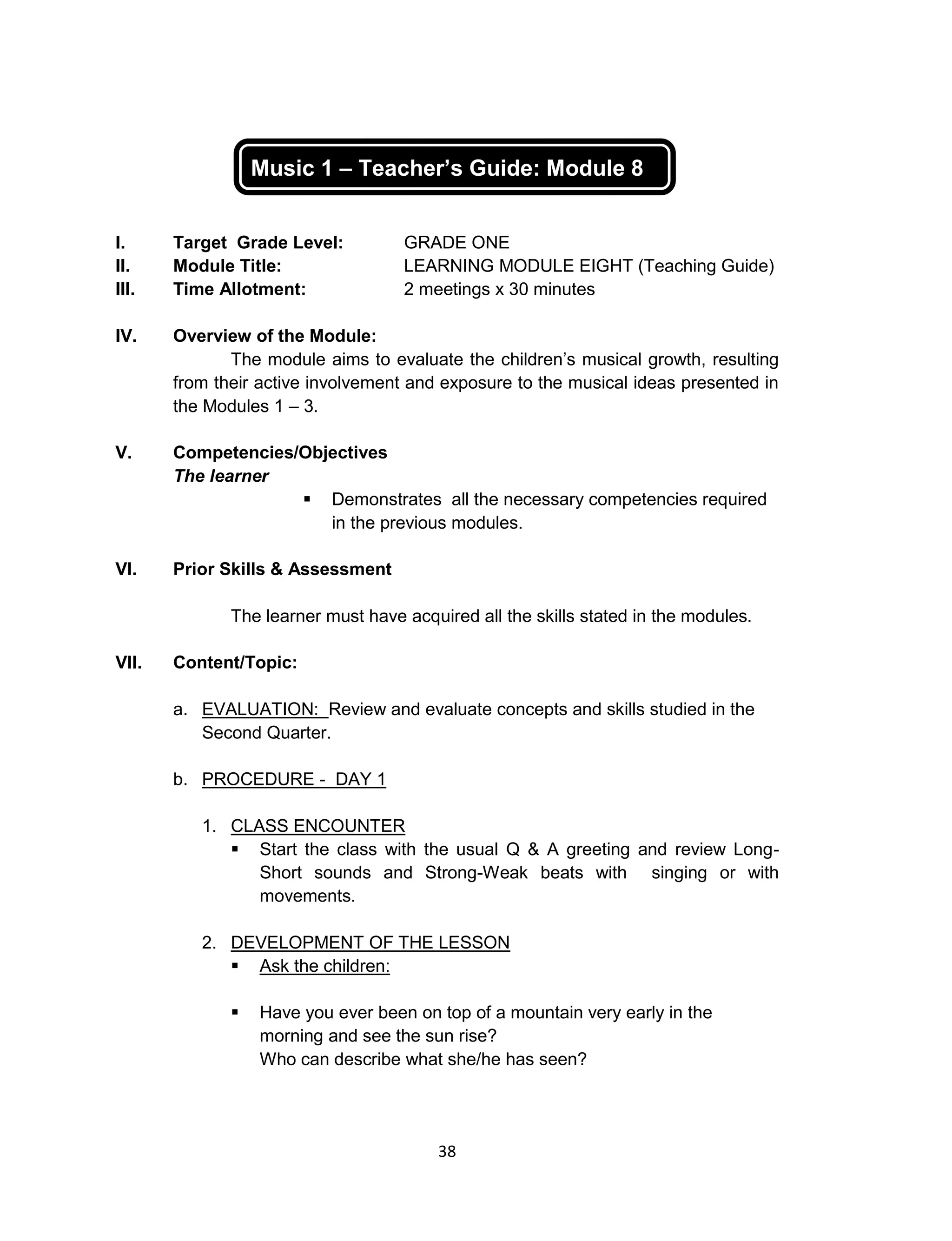 Music gr. 1 teacher's guide (q1&2) | PDF