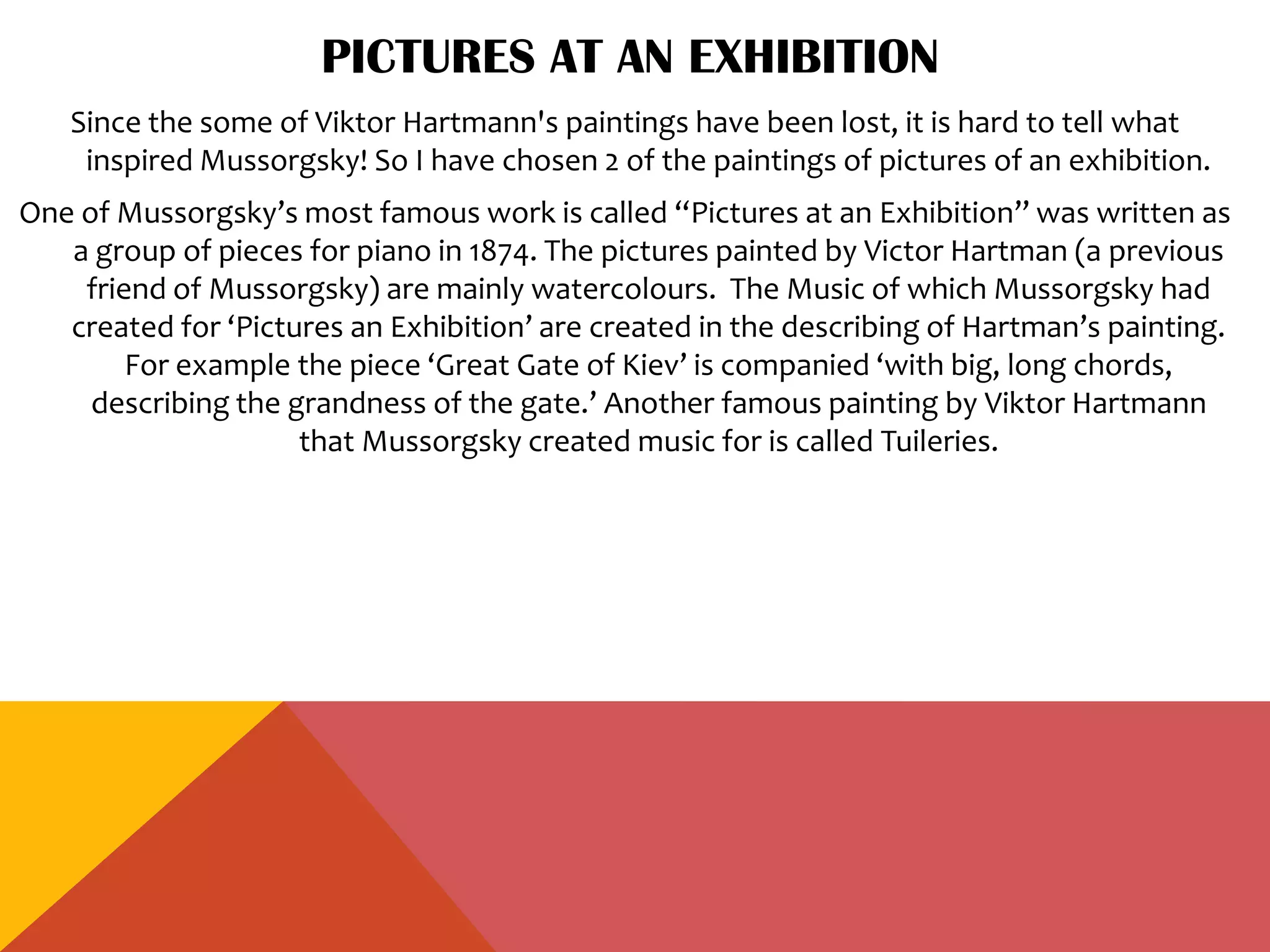 Music: visual art, modest mussorgsky, pictures of an exhibition ...