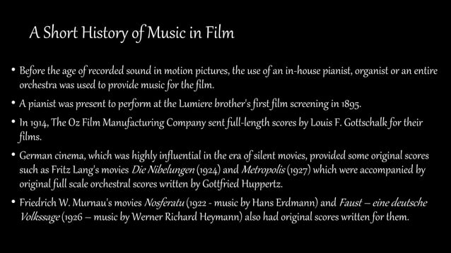 Music in film | PPTX | Soundtracks, TV and Showtunes | Music