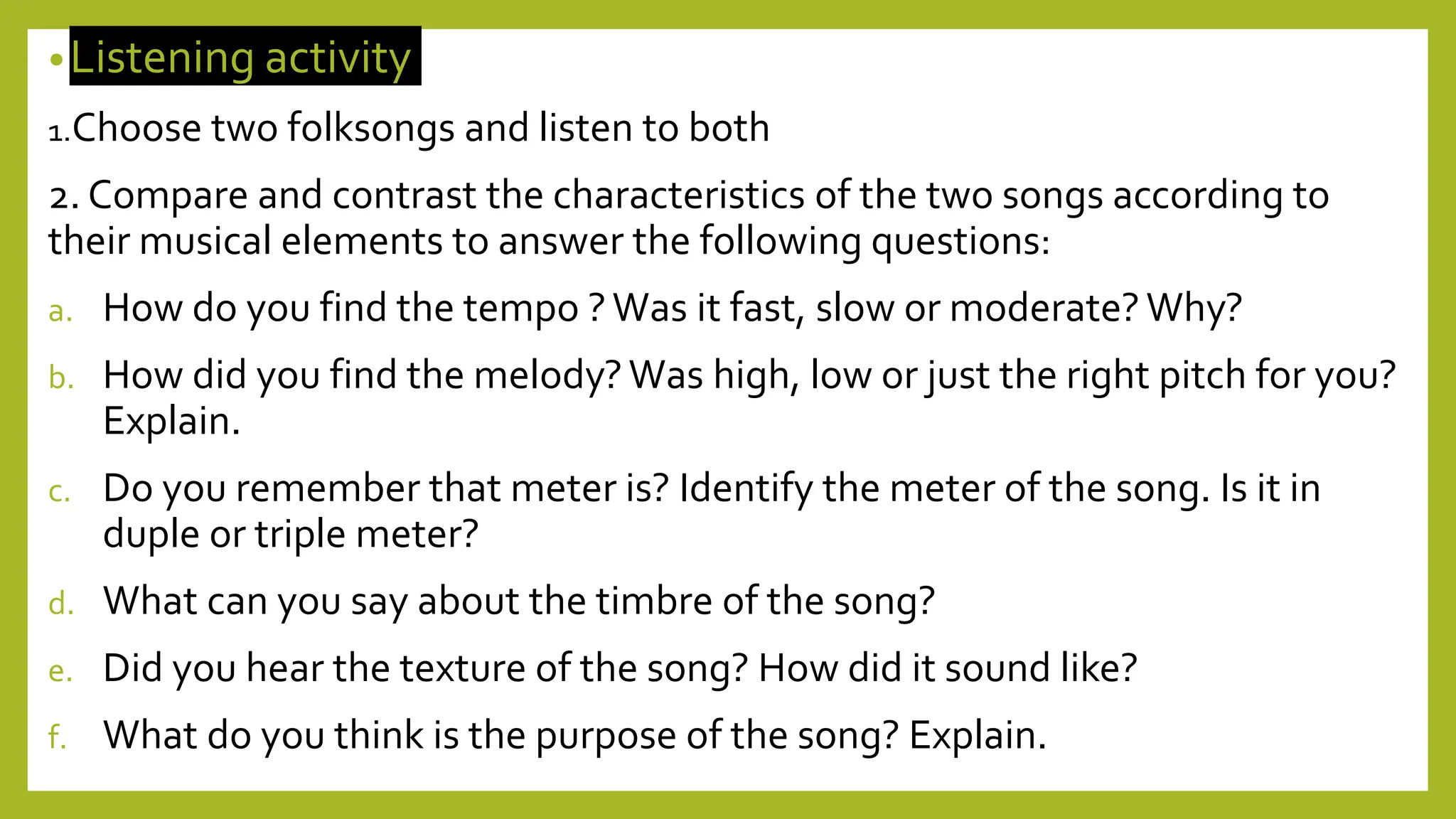 MUSIC LESSON 1 (FOLK SONGS ).pptx