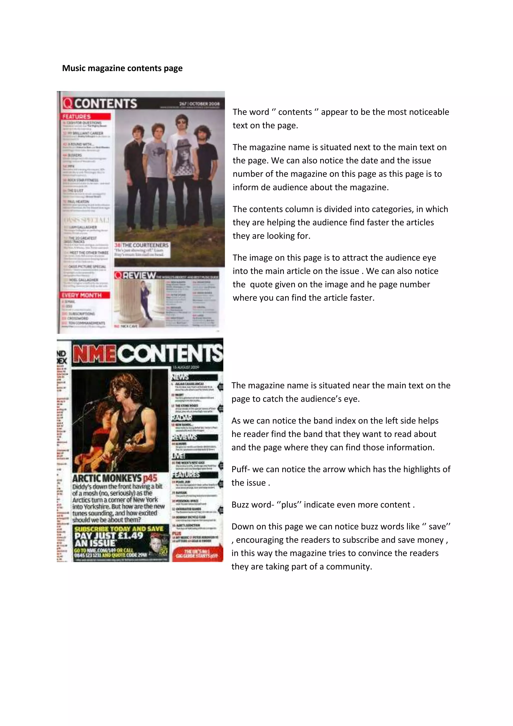 Music magazine contents page | DOCX