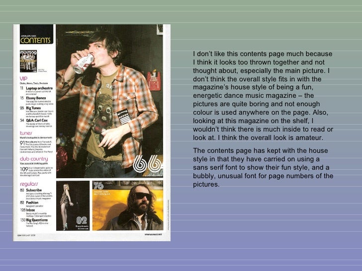 Music Magazine Contents Page Analysis