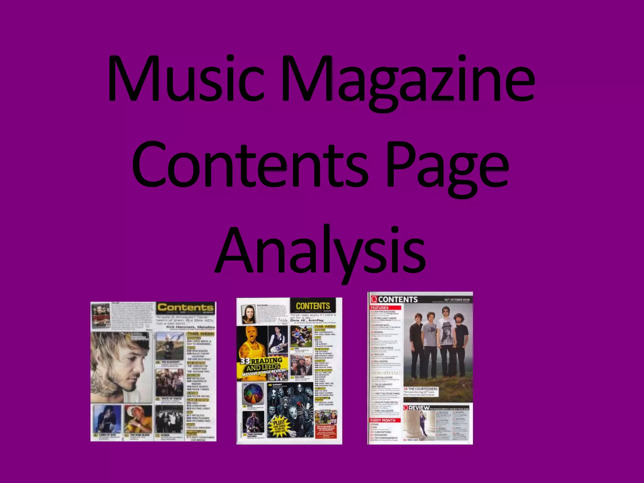 Music Magazine Contents Page Analysis | PPTX