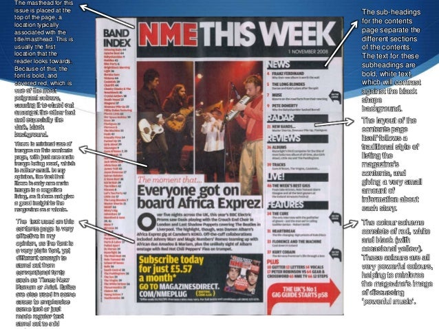 Music magazine contents page analysis