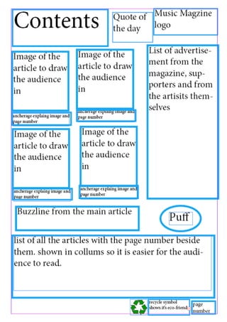 Music magazine contents page desgin | DOCX