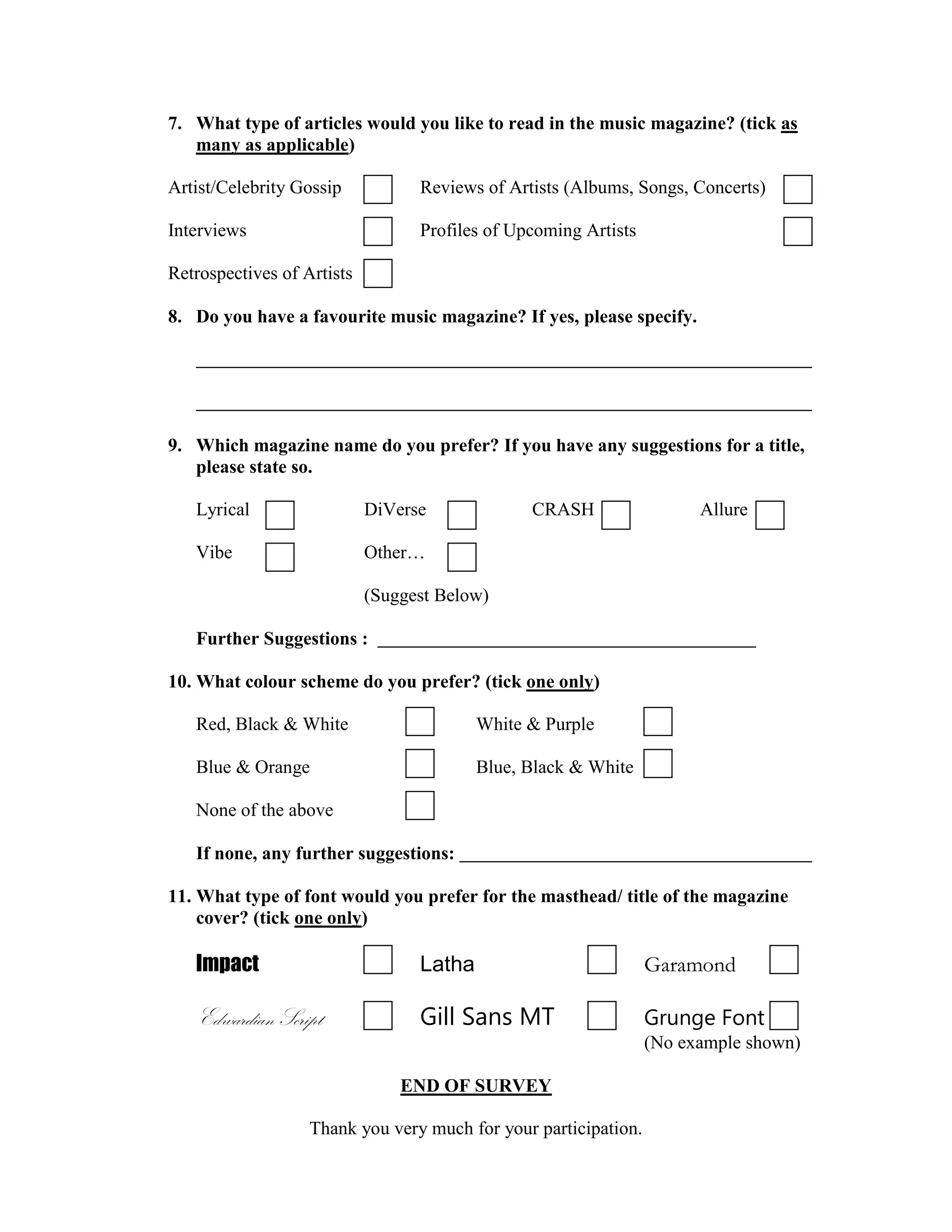 Music Magazine Questionnaire | DOCX