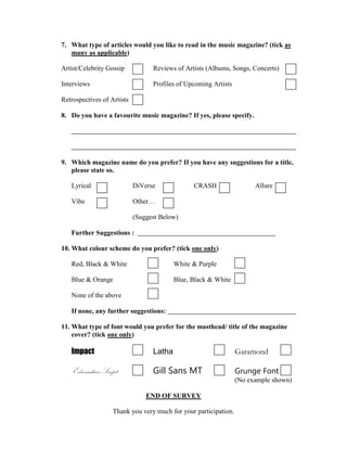 Music Magazine Questionnaire | DOCX