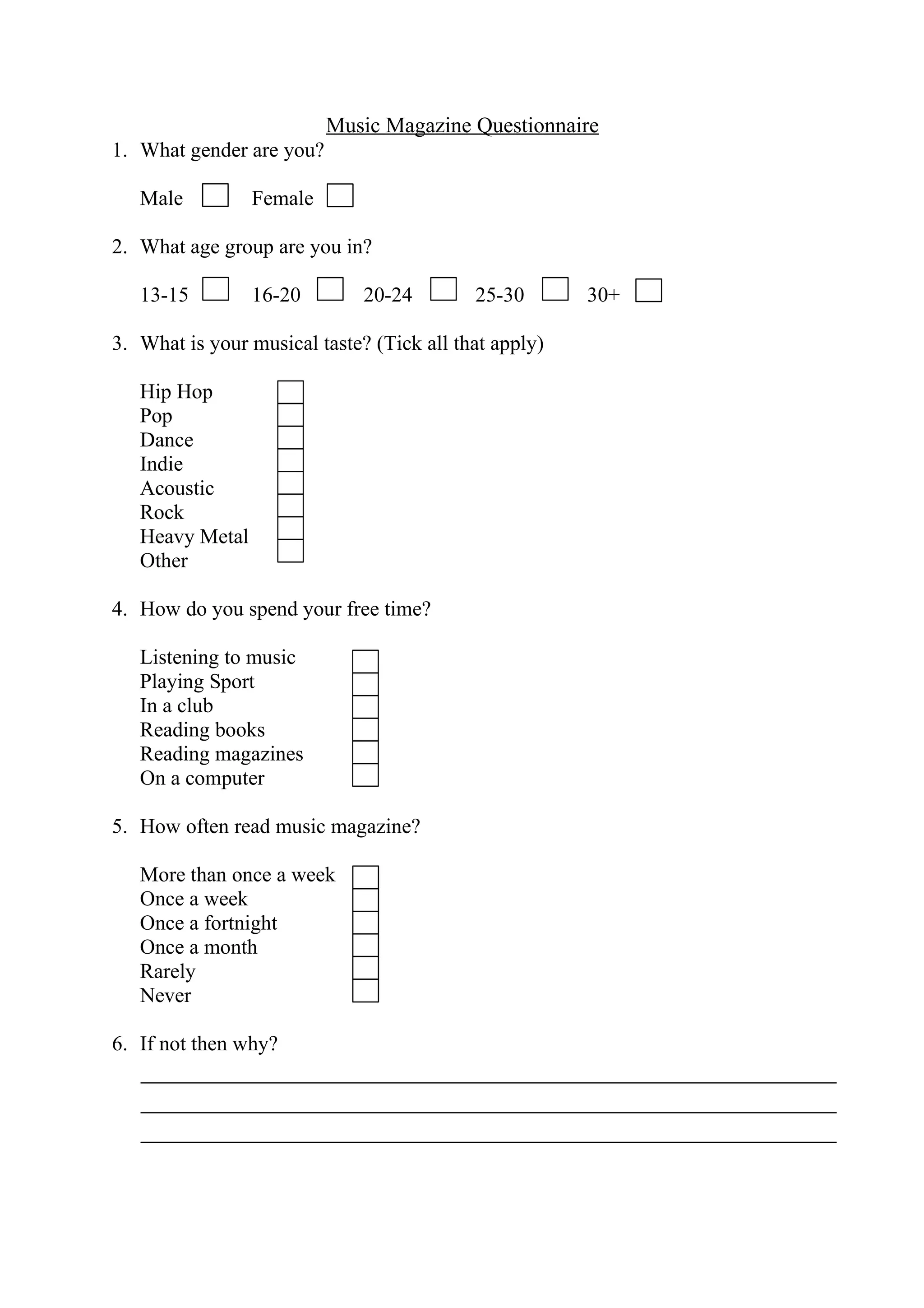 Music magazine questionnaire | ODT | Music | Entertainment
