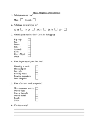 Music magazine questionnaire | ODT | Music | Entertainment