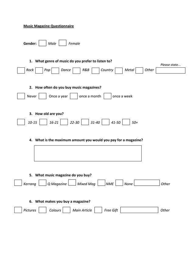 Music magazine questionnaire | PDF