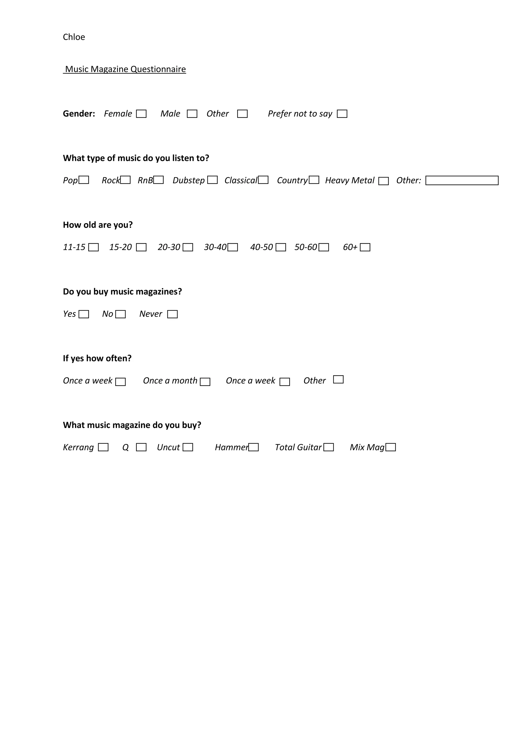 Music magazine questionnaire | DOCX