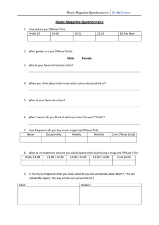 Music magazine questionnaire | DOCX
