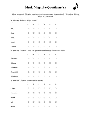 Music Magazine Questionnaire | DOCX