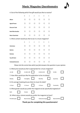 Music Magazine Questionnaire | DOCX