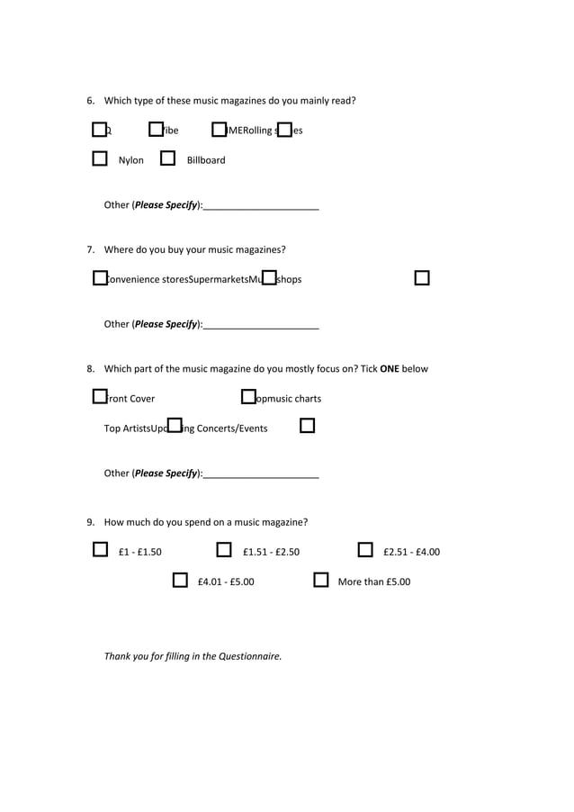 Market Research Questionnaire | DOCX | Music | Entertainment