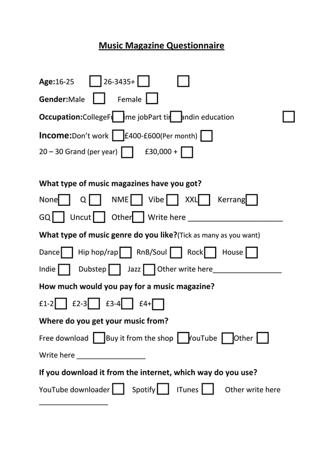 Music magazine questionnaire | PDF