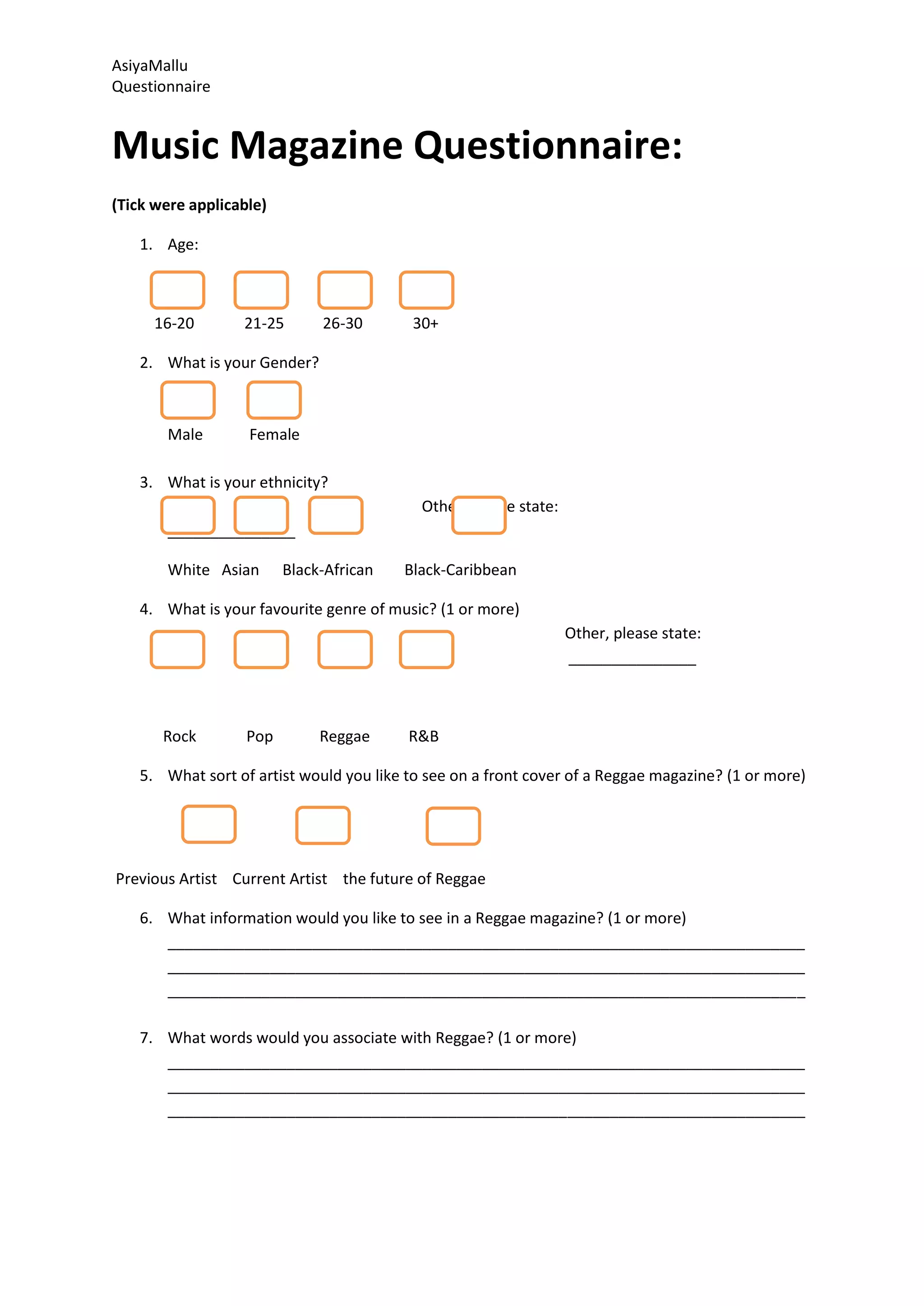Music magazine questionnaire | DOCX
