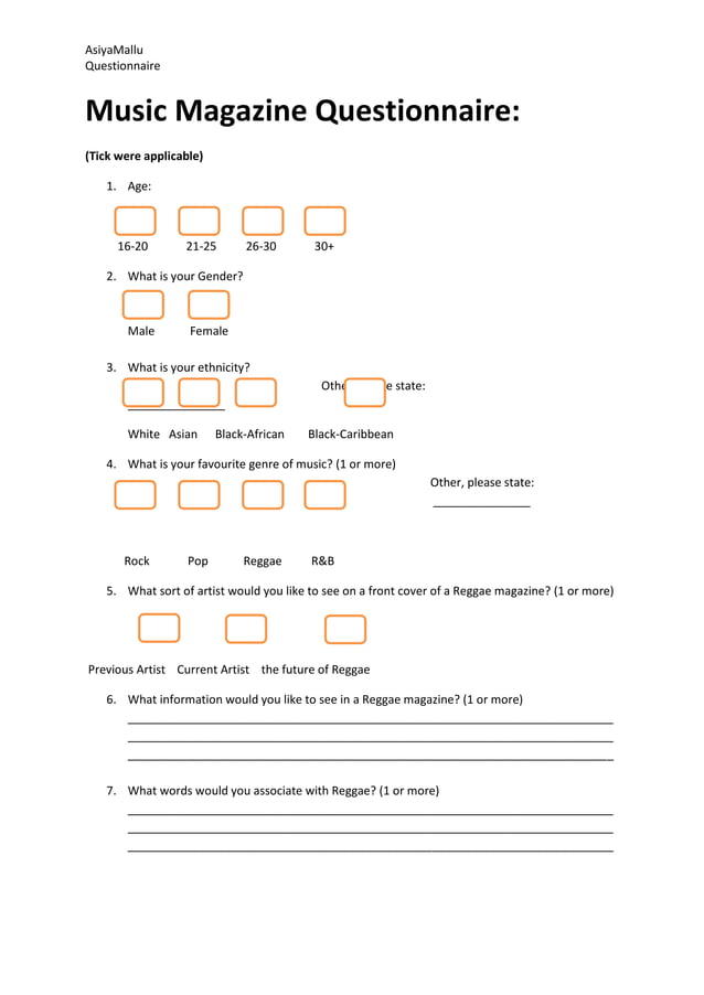 Music magazine questionnaire | DOCX