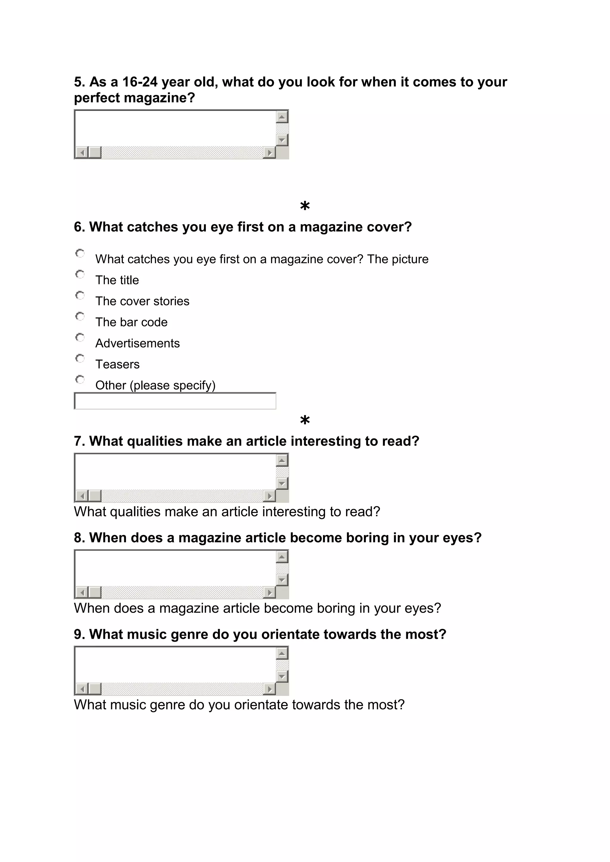 Music magazine questionnaire | DOCX