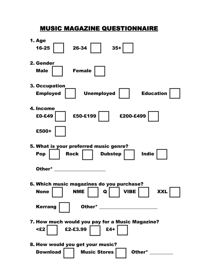 Music magazine questionnaire | DOCX
