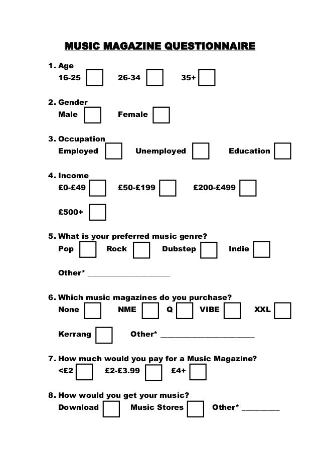 Music magazine questionnaire