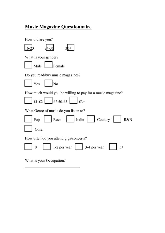 Music magazine questionnaire | PDF