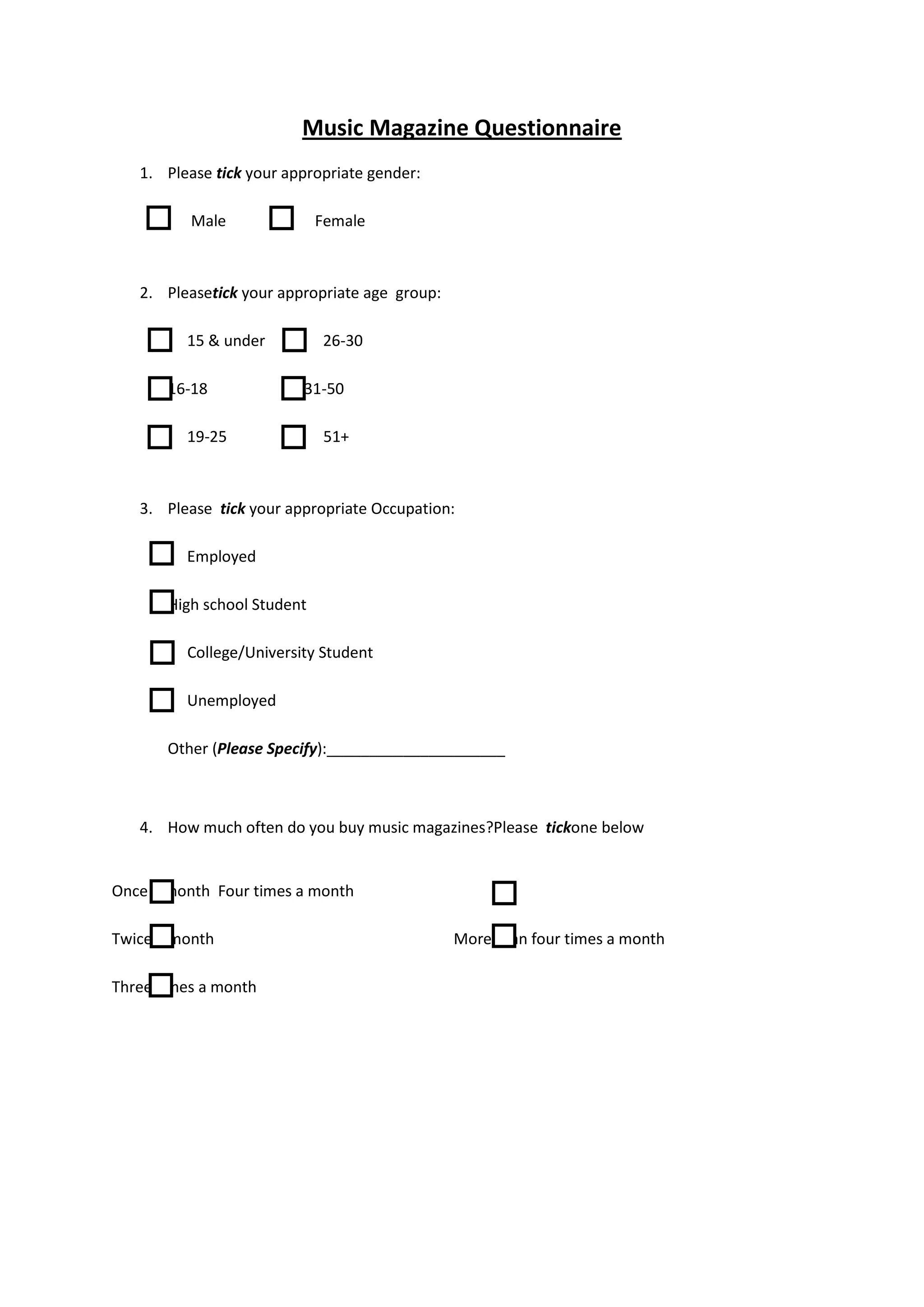 Blank Questionnaire | DOCX
