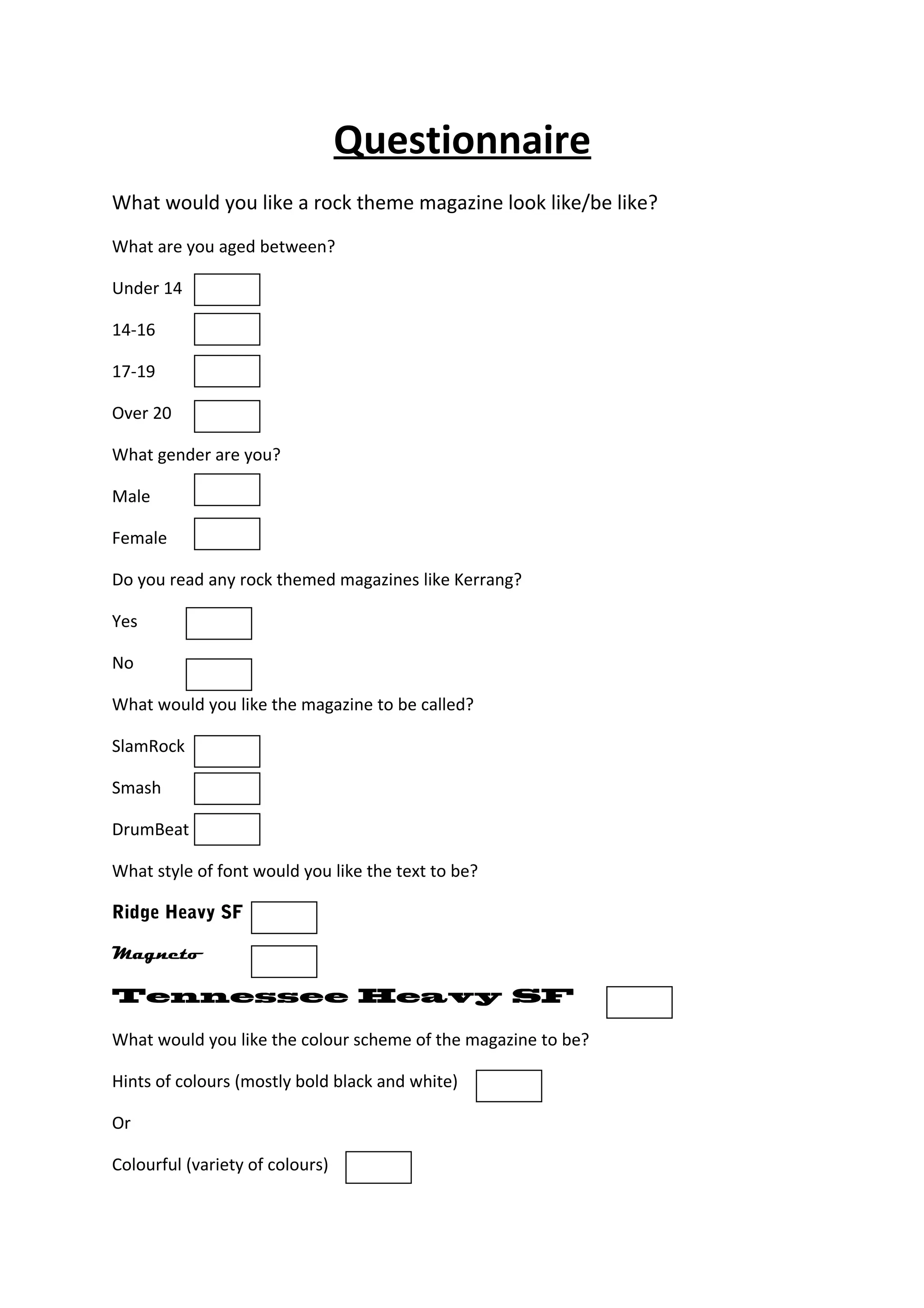 Music magazine questionnaire | DOC