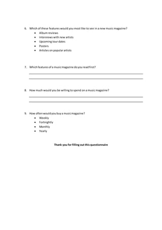 Music magazine questionnaire | PDF