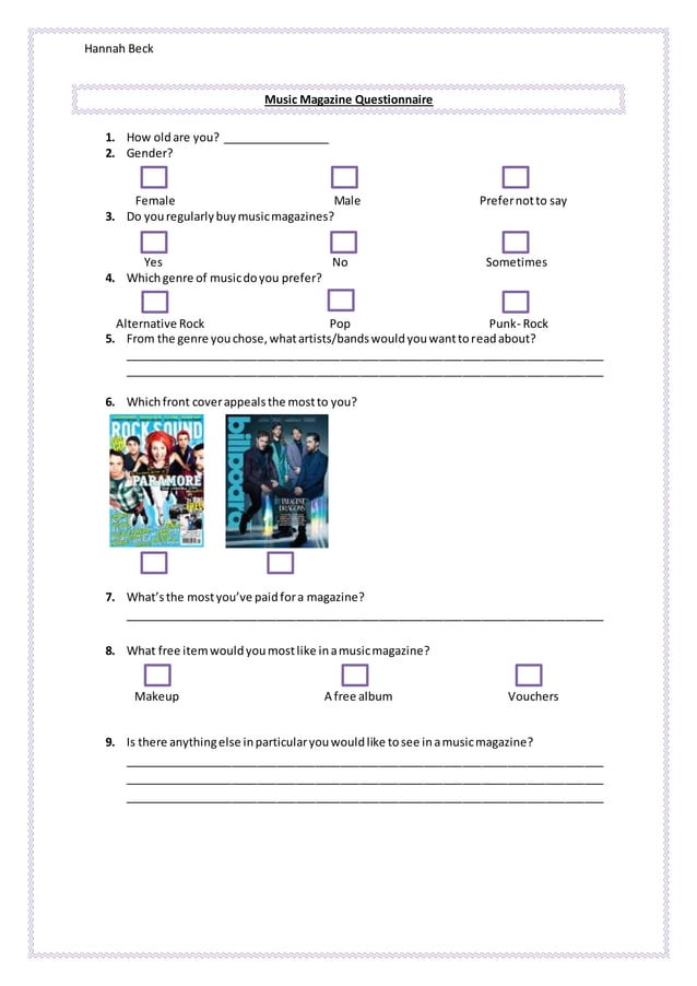 Music magazine questionnaire | DOCX