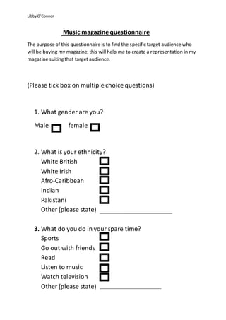 Music magazine questionnaire | DOCX