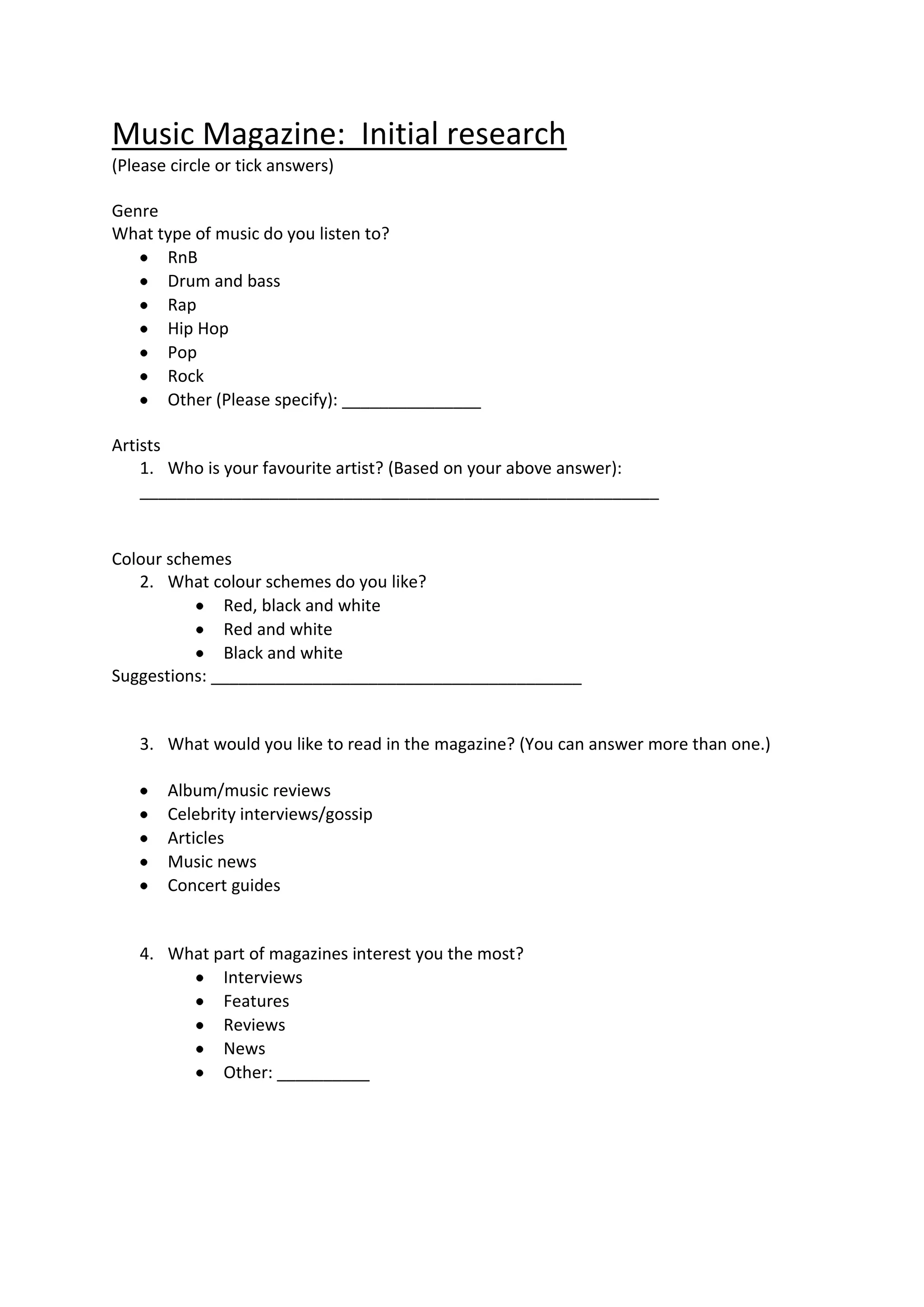 Music magazine questionnaire | DOCX