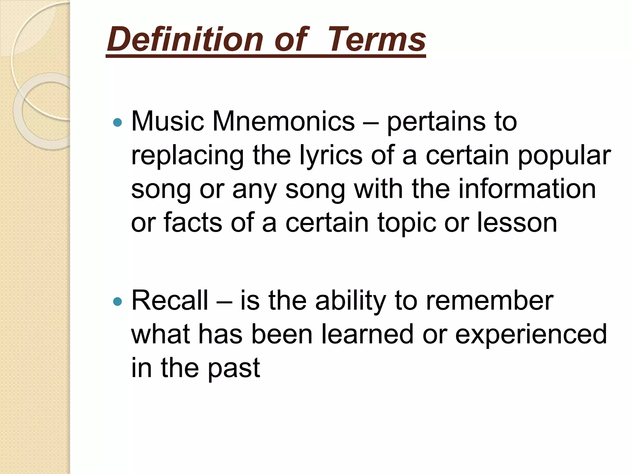 MUSIC MNEMONICS - Glee El Blanco.pptx | Classical Music | Music
