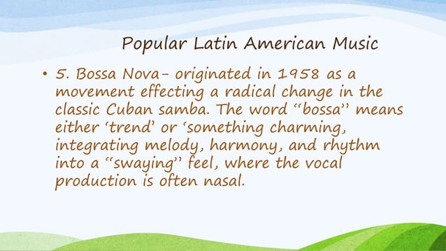 Music of Latin America for Grade 10 NTOT 2015 | PPTX | Reggae | Music