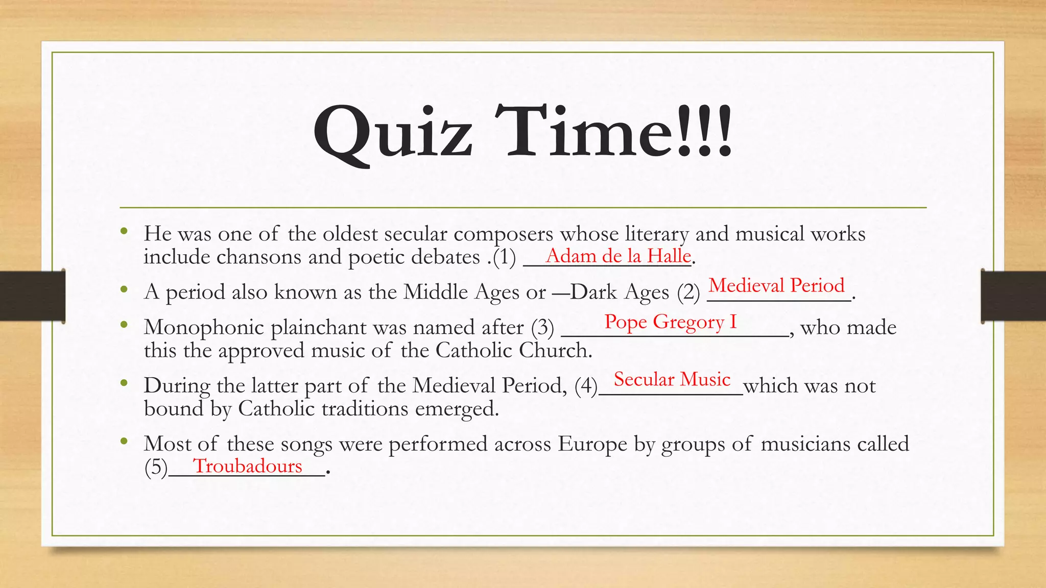 Music of the medieval, renaissance and baroque day 1 | PPTX