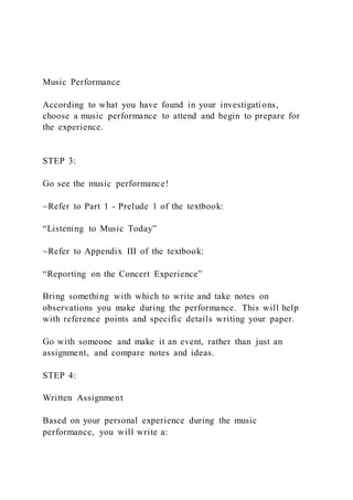 Music PerformanceAccording to what you have found in your in | PDF