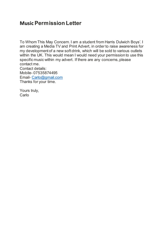 Music permission letter | PDF