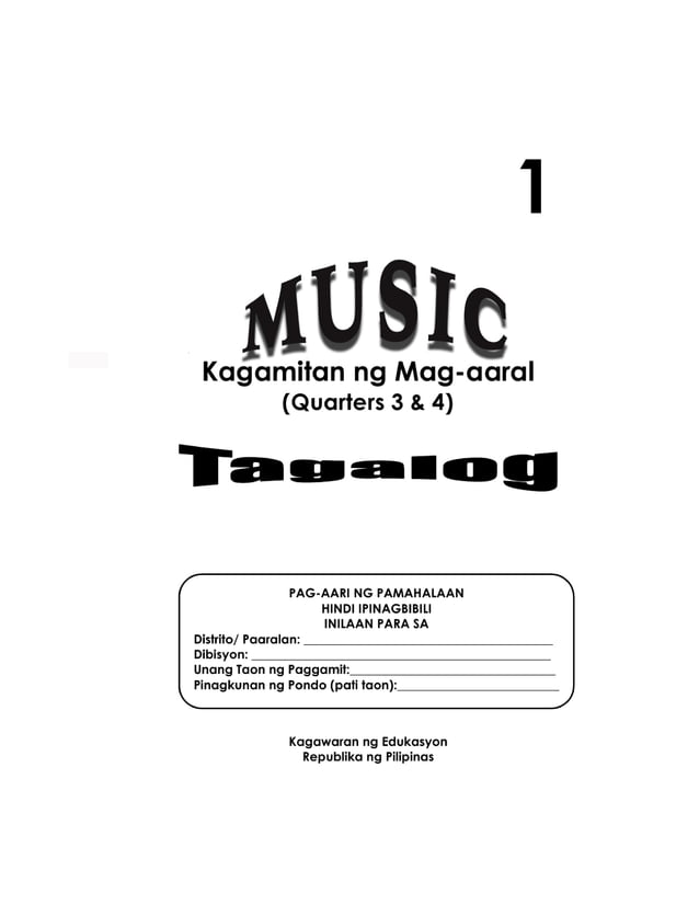 K TO 12 GRADE 1 LEARNING MATERIAL IN MUSIC (Q3-Q4) | PDF