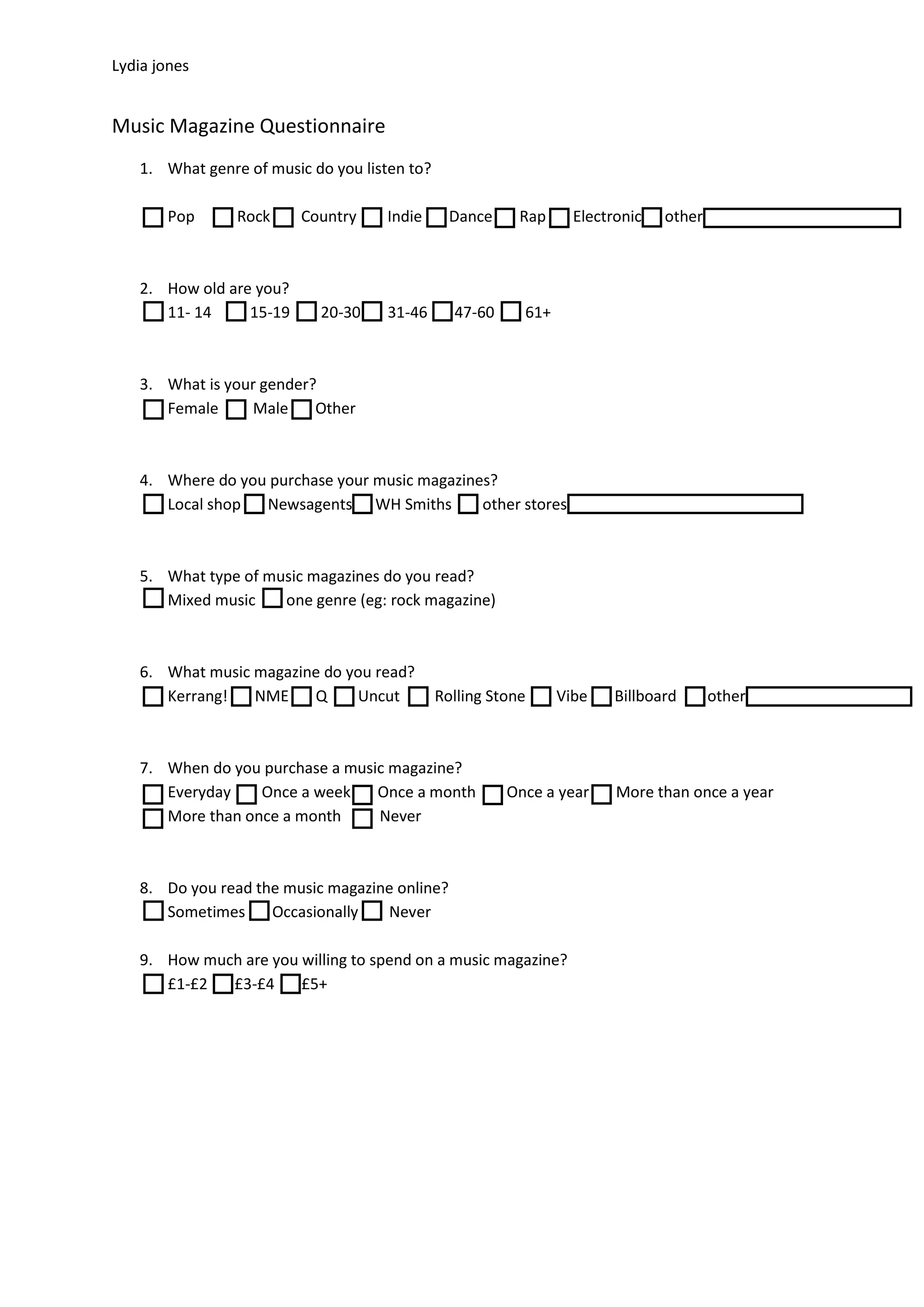 Music Questionnaire | DOCX