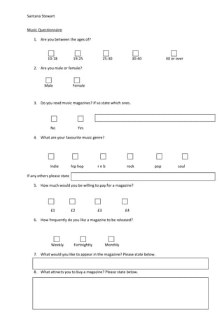 Music questionnaire | PDF
