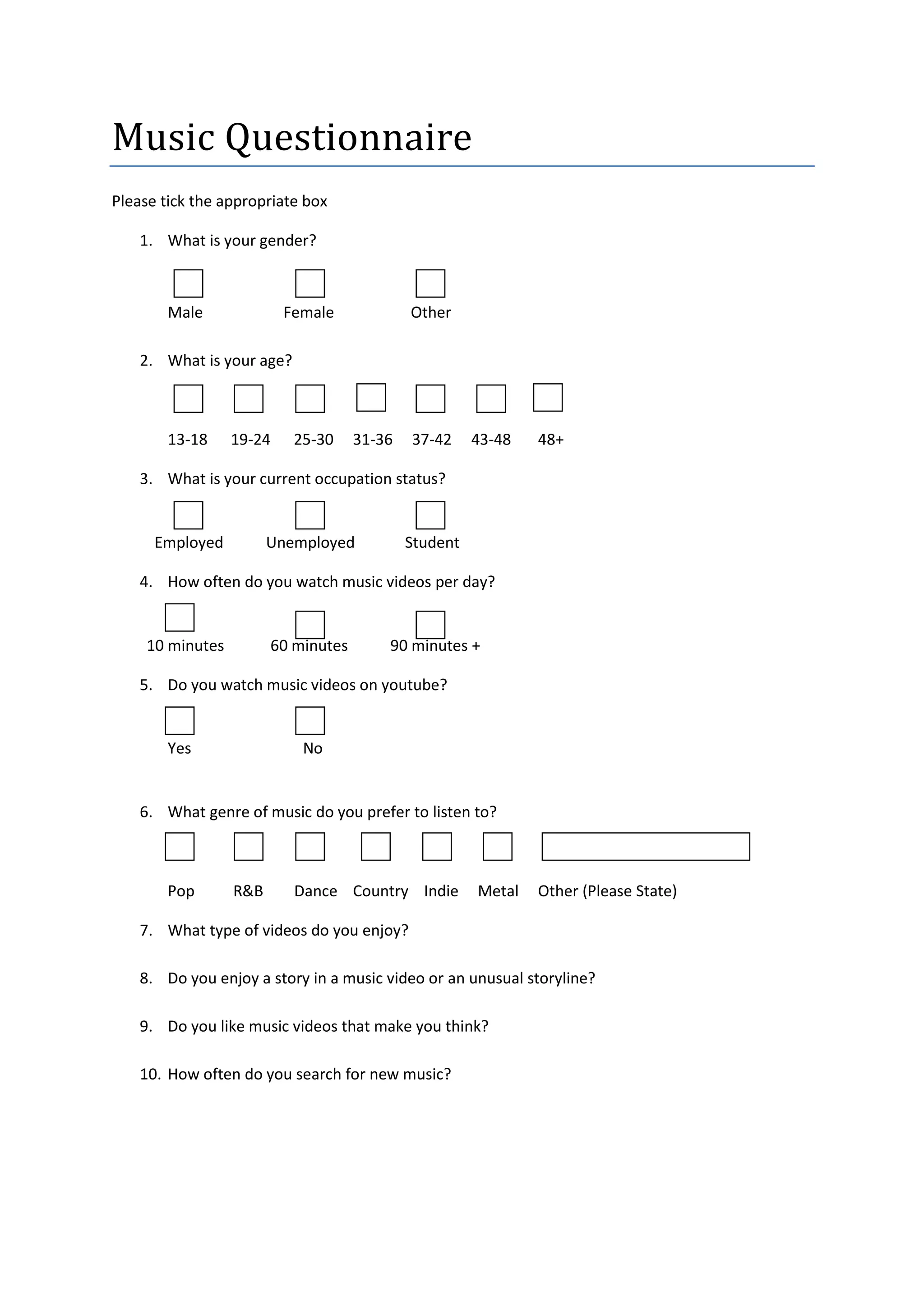 Music questionnaire | DOCX
