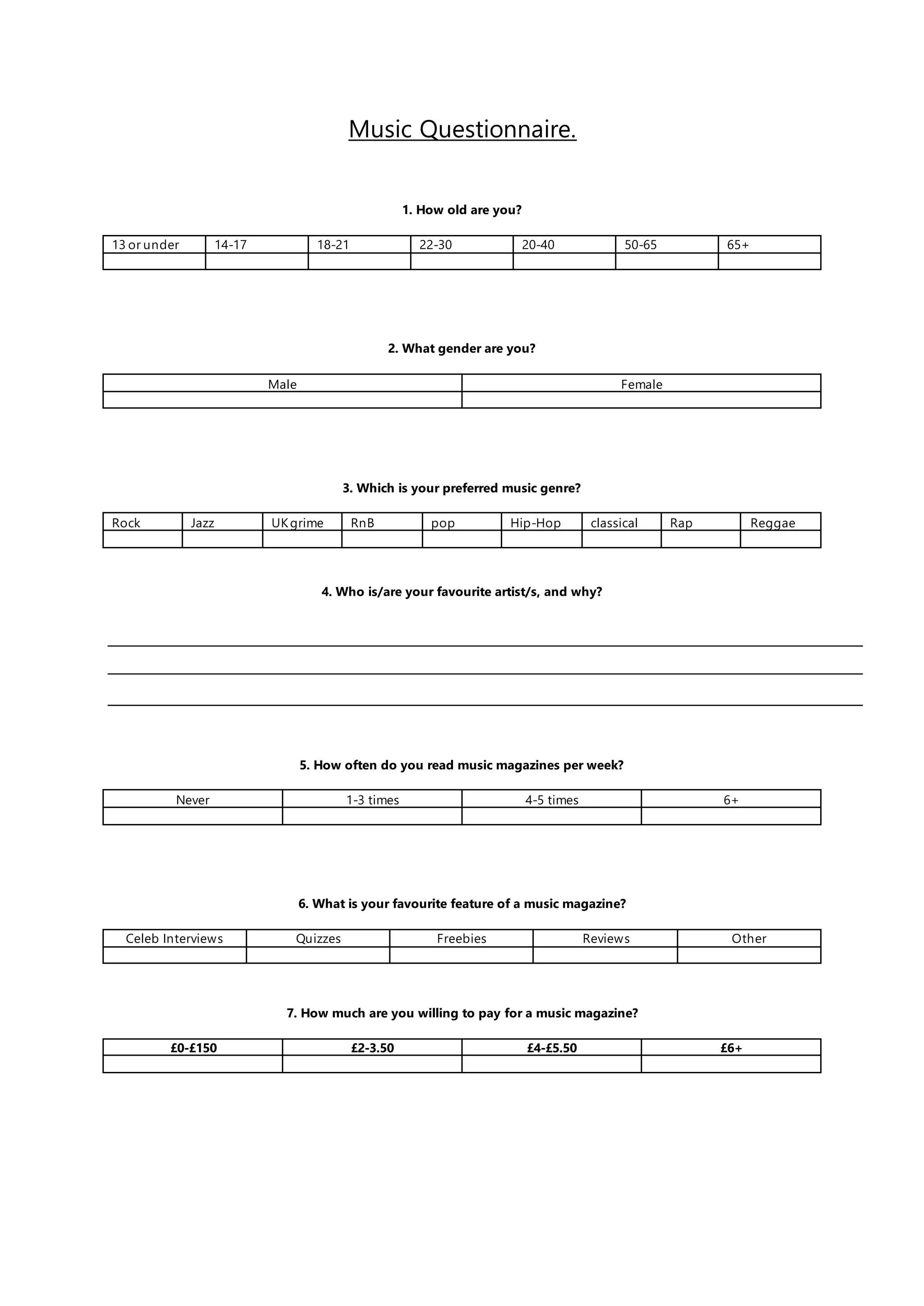 Music questionnaire | DOCX