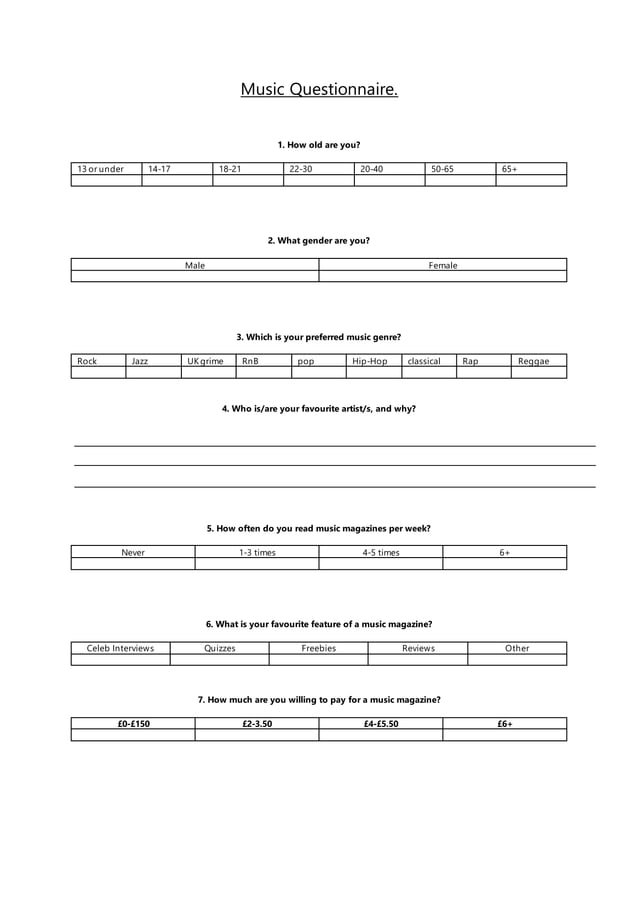 Music questionnaire | DOCX