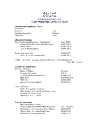 Music resume majorsmith@0 | DOC