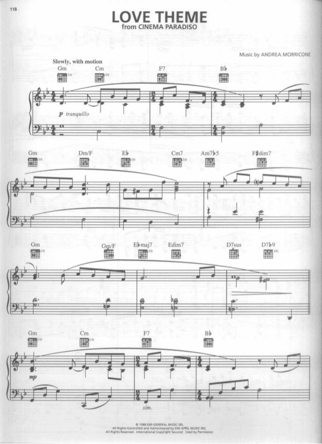 Music sheet piano ennio morricone cinema paradiso