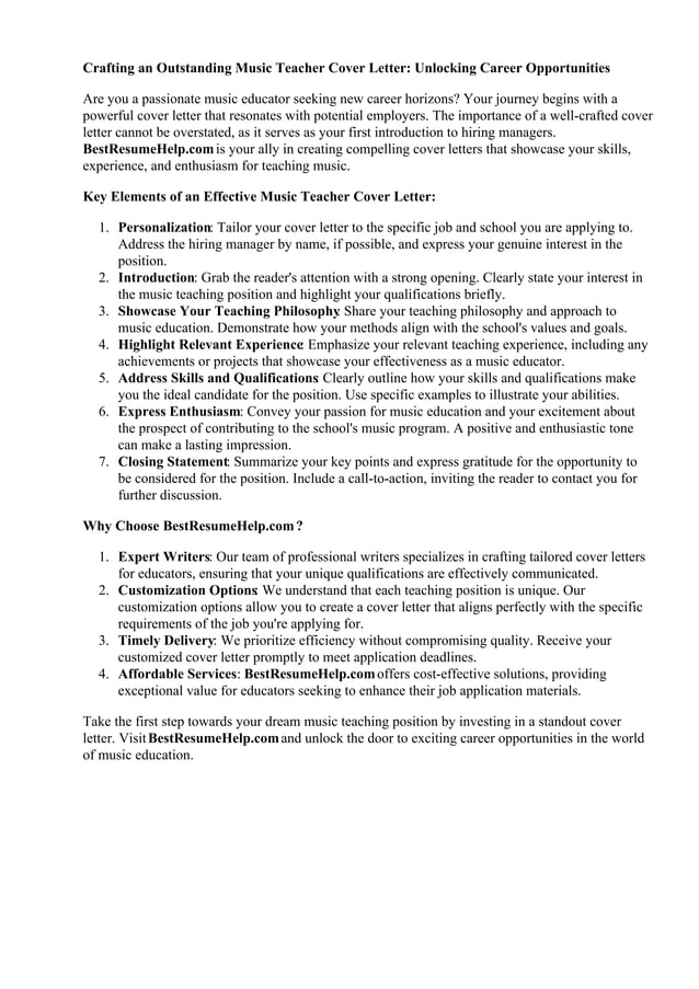 Music Teacher Cover Letter | PDF